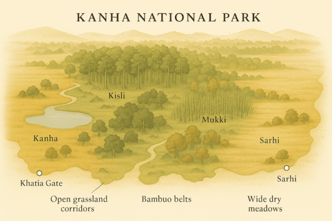 Kanha National Park Zones Guide — Kisli, Mukki, Kanha, and Sarhi